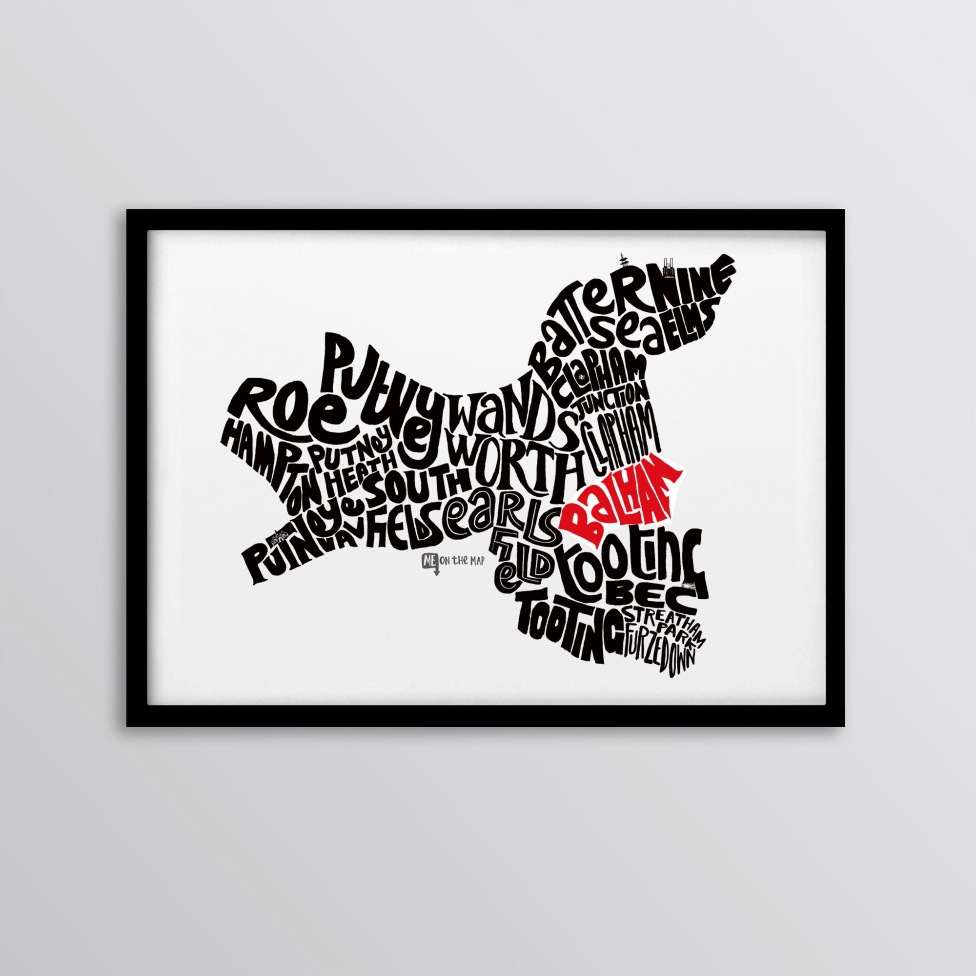 London Borough of Wandsworth Personalised Type Map Print // Tooting ...