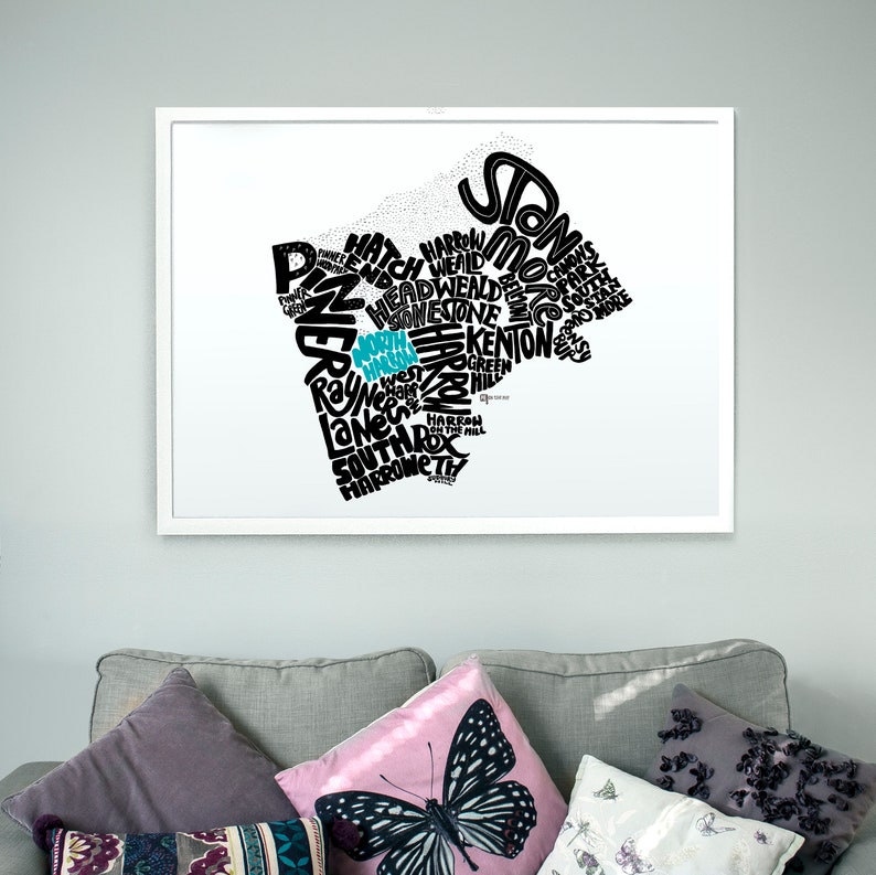 Personalised Harrow London Borough Map Art Print - Stanmore // Pinner ...