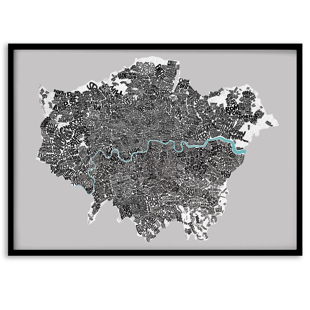 Personalised London Type Map Art Print // Hand Lettering // Includes ...