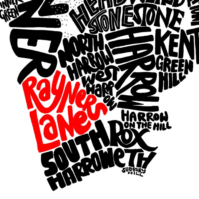 Personalised Harrow London Borough Map Art Print - Stanmore // Pinner ...