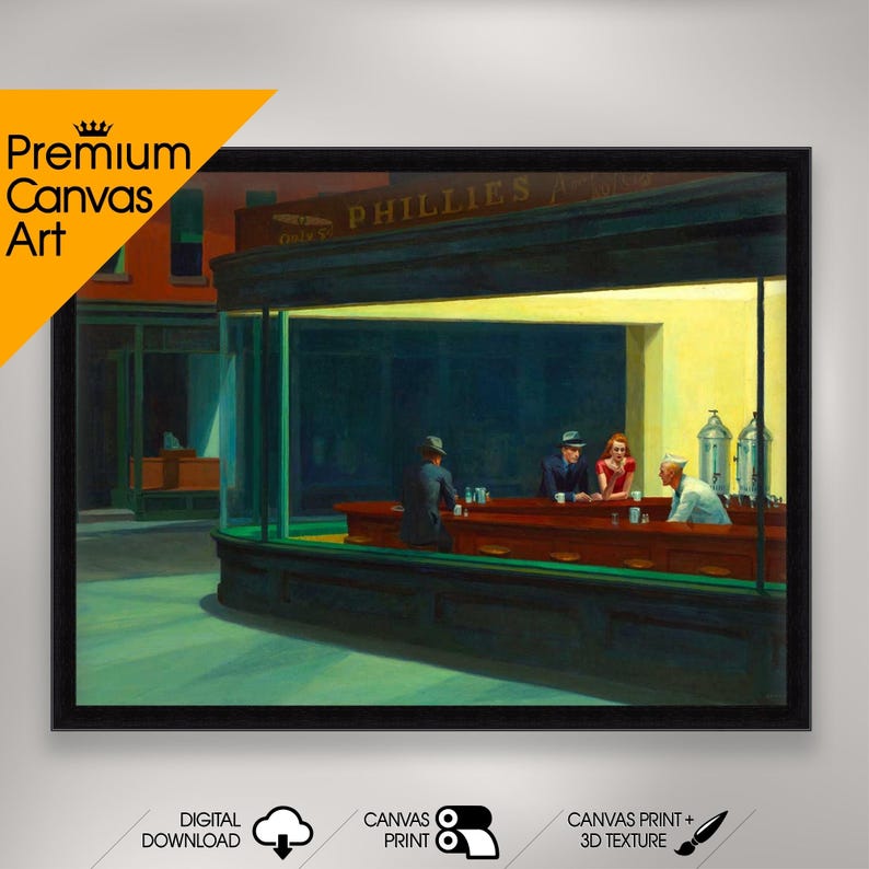 Edward Hopper - Nighthawks | Premium Quality Art Print of Famous ...