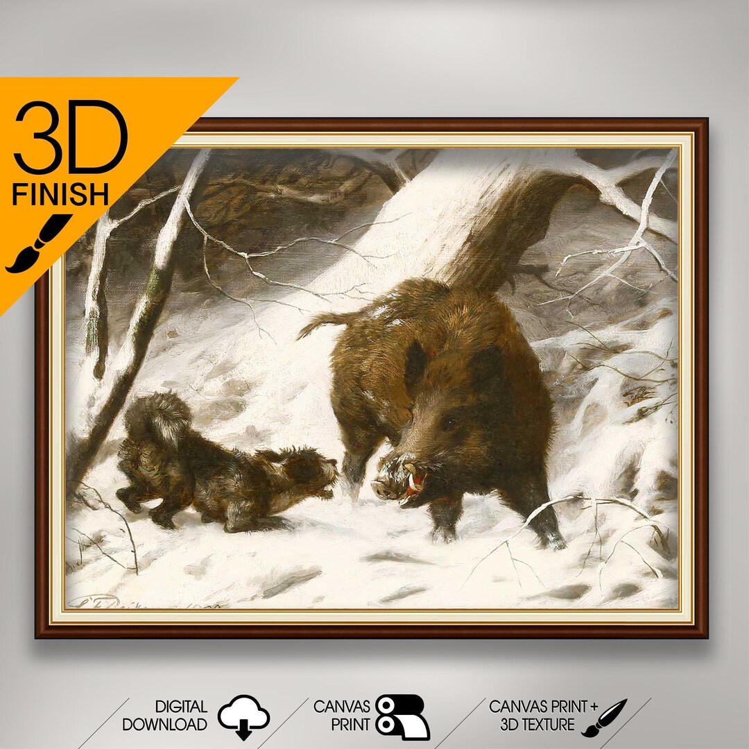 Carl Friedrich Deiker - Hunting Wild Boar | Premium Quality Art Print ...