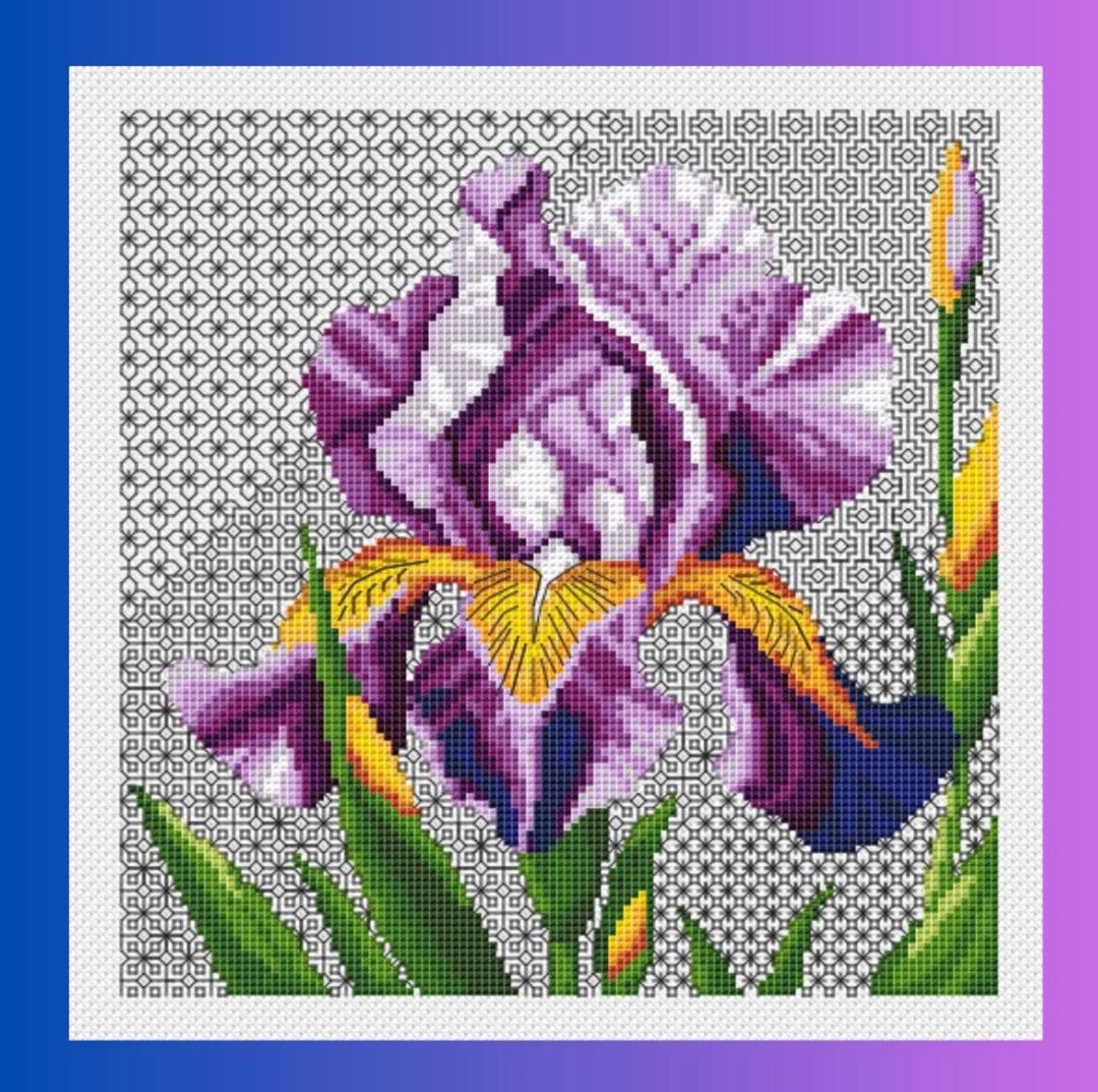 Iris Cross Stitch Pattern | Purple Blue Iris Embroidery | DIY ...