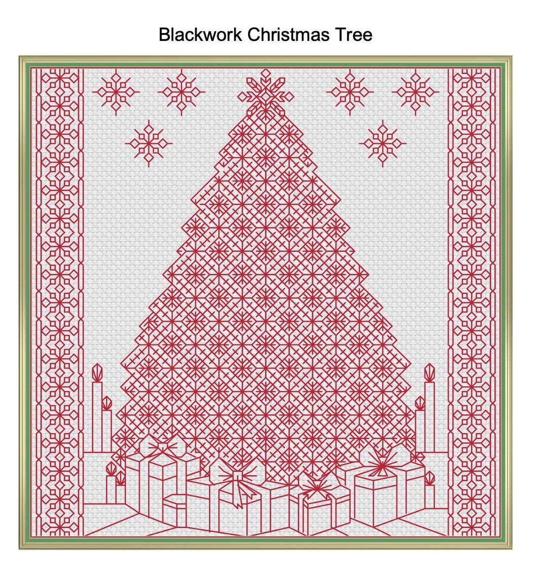 Blackwork Christmas Tree Embroidery Pattern | Modern Blackwork ...