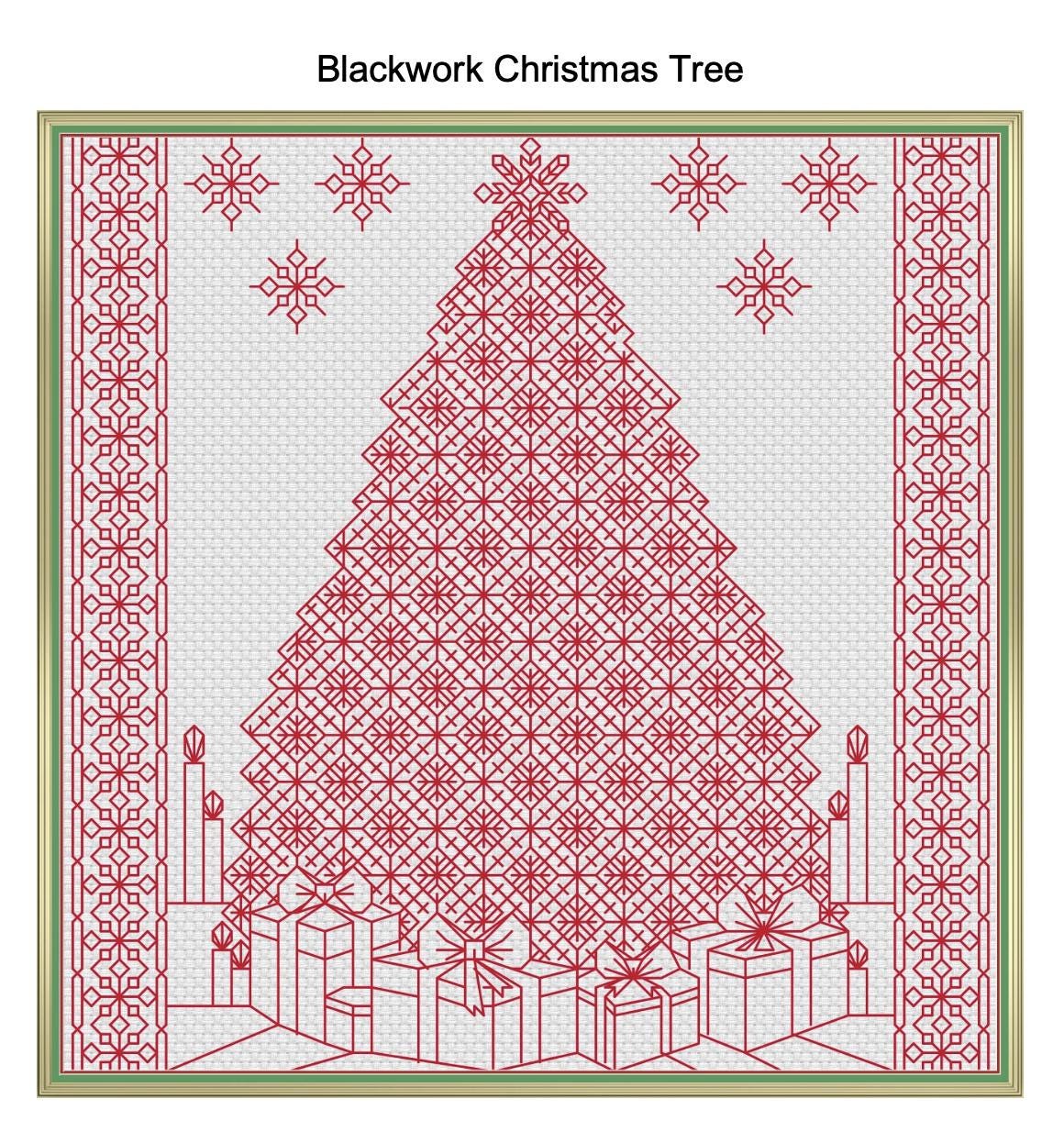 Blackwork Christmas Tree Embroidery Pattern | Modern Blackwork ...