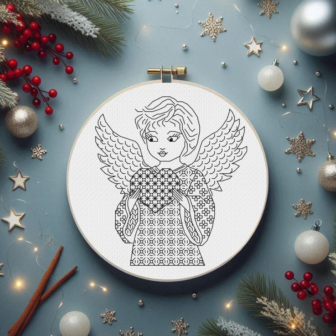 Blackwork Angel PDF Pattern Christmas Angel Angel Ornament Angel ...