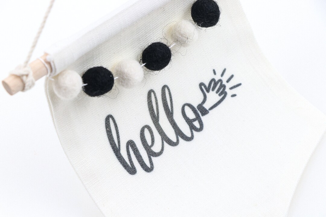 Mini Hello Fabric Banner Sign, Felt Ball Accent, Welcome Sign, Decor ...