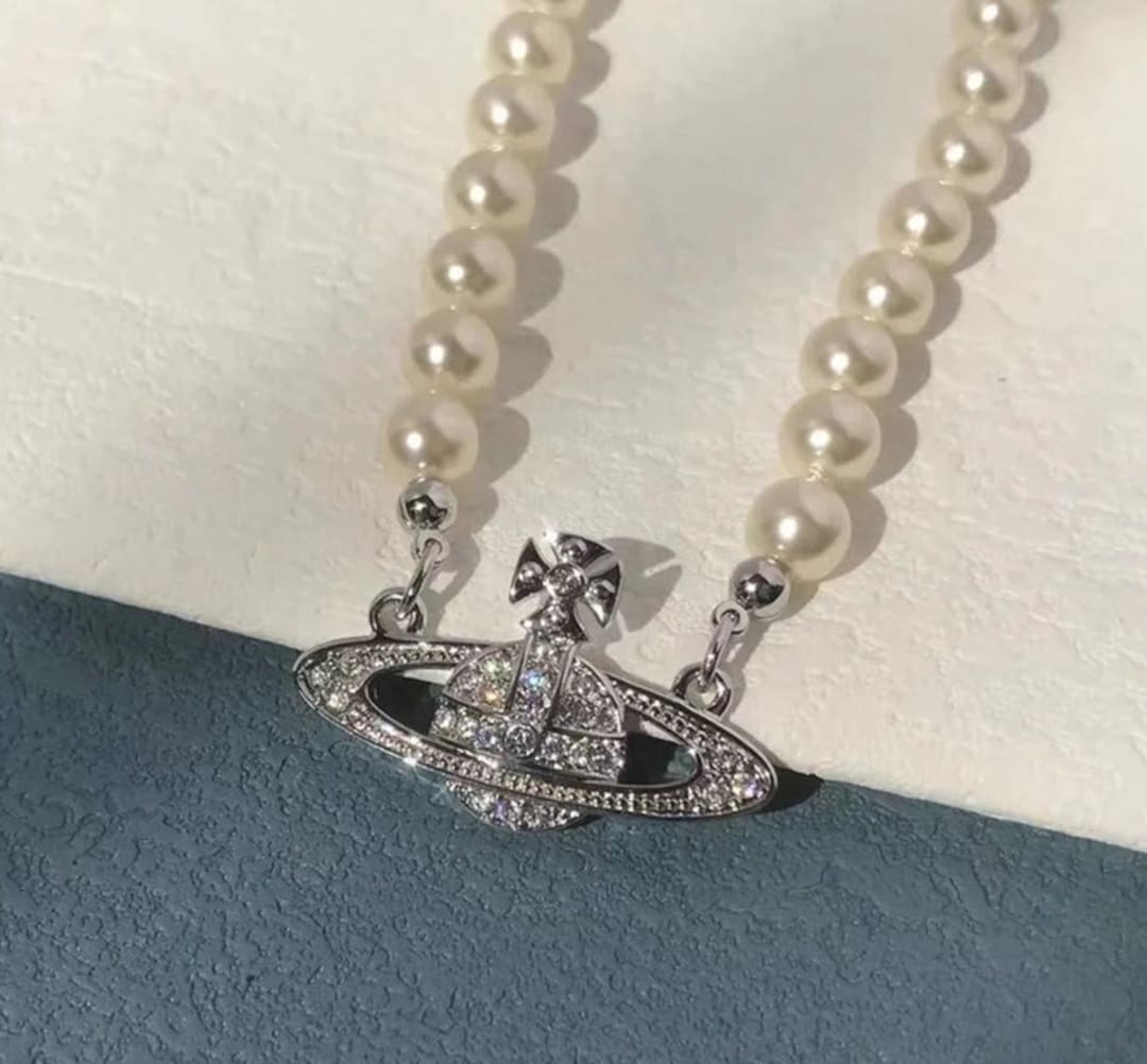 Saturn Pearl Necklace, Tiny Saturn Necklace, Silver Saturn Necklace ...