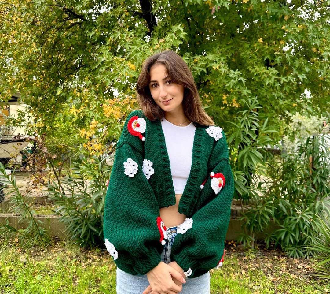 Women's Original Christmas Sweater/handmade Cardigan/dark Green ...