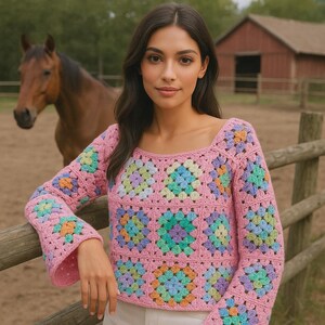 Granny Square Crochet Top Pattern Boho Pullover Pdf Tutorial