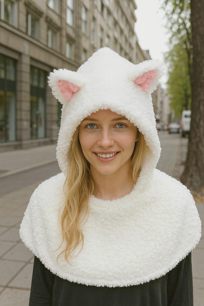 Cute Cat Ear Hood | Soft Fleece Sherpa Hooded Cape | Fluffy Animal ...