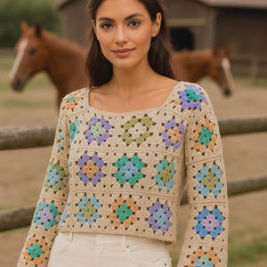 Granny Square Crochet Top Pattern Boho Pullover Pdf Tutorial
