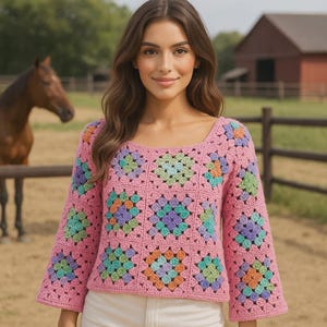 Granny Square Crochet Top Pattern Boho Pullover Pdf Tutorial
