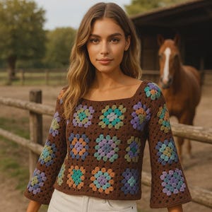 Granny Square Crochet Top Pattern Boho Pullover Pdf Tutorial