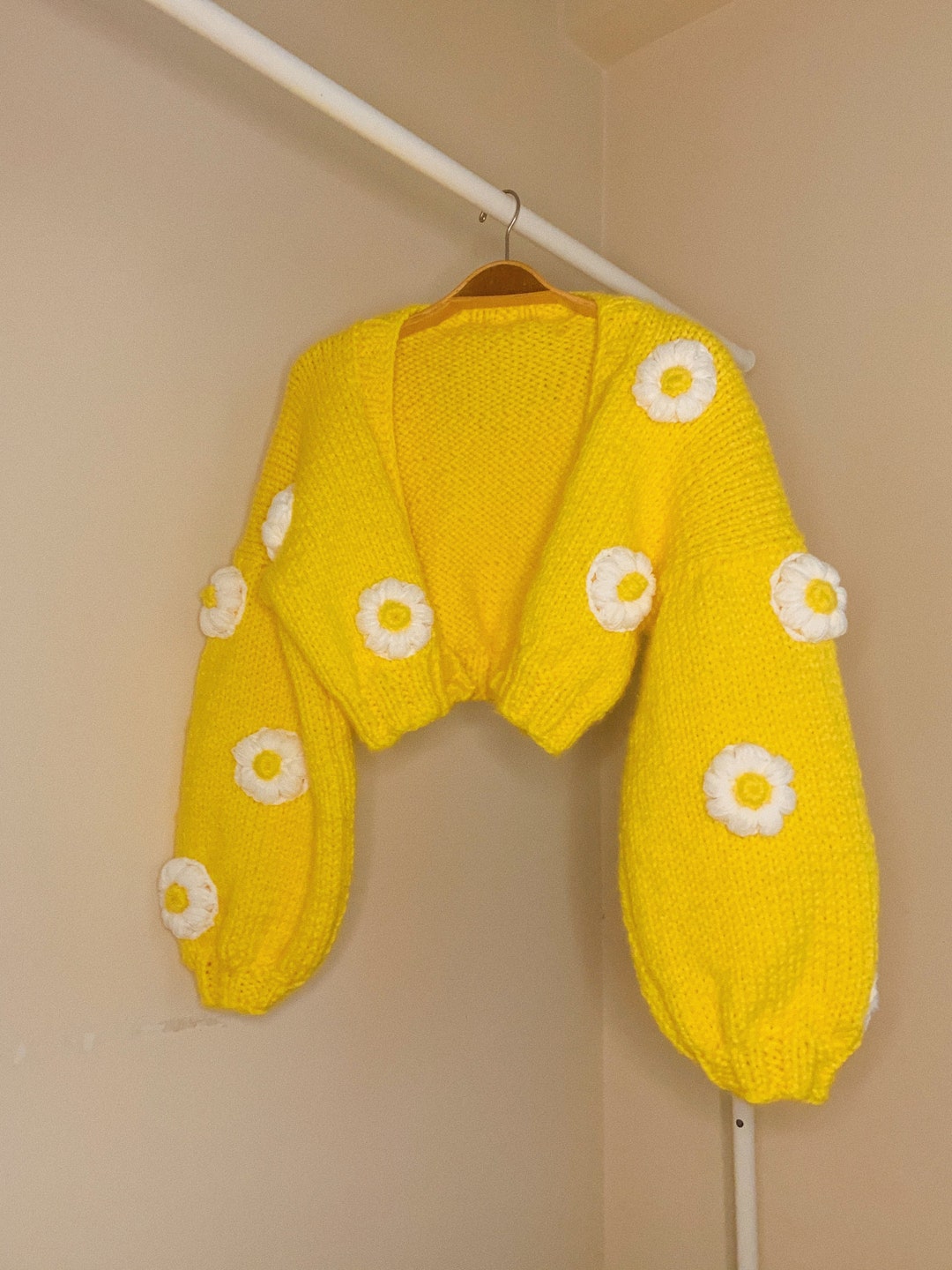 Glowbysely/yellow Flowers Cardigan / Handmade/ Oversize/ Chunky Knit ...