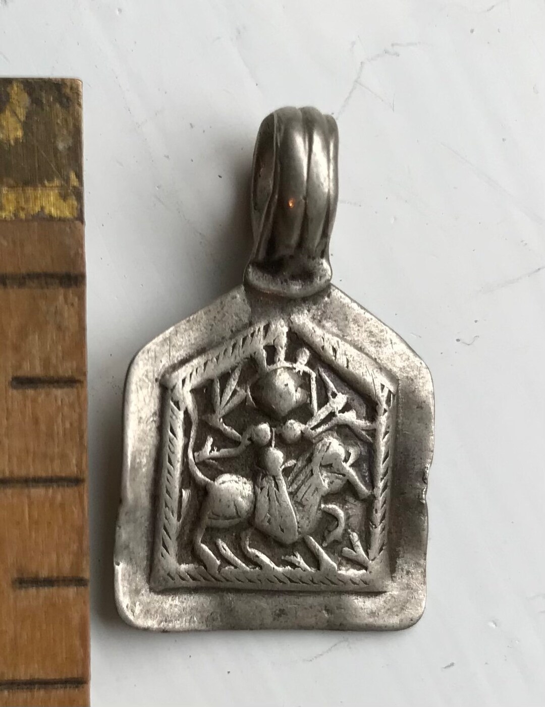 Antique Silver Durga Amulet - Etsy