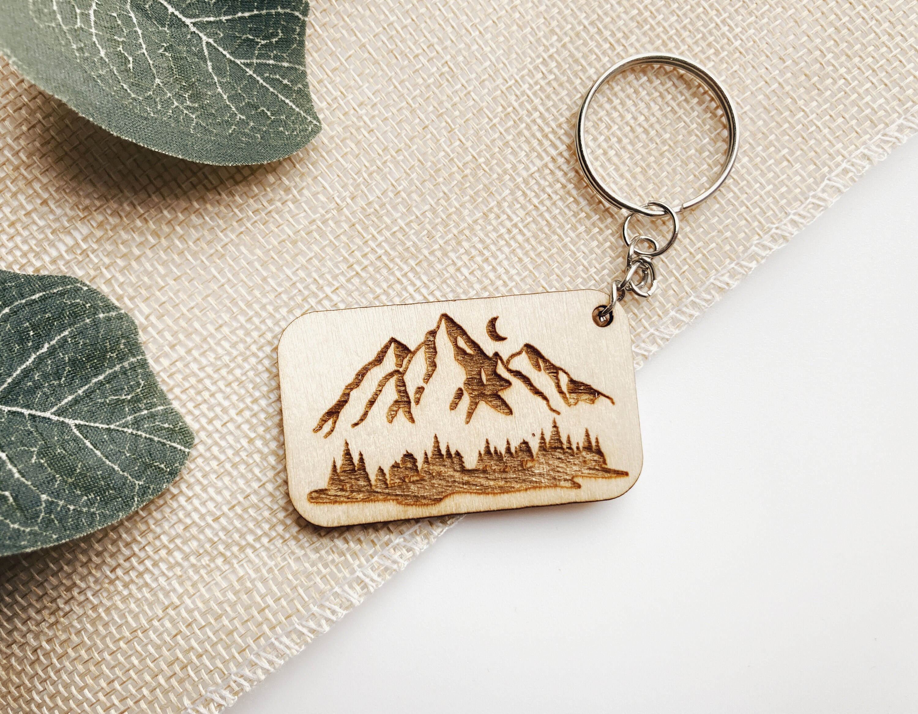 Mountain Wooden Keychain Personalized Wood Engraved Keyring | Etsy