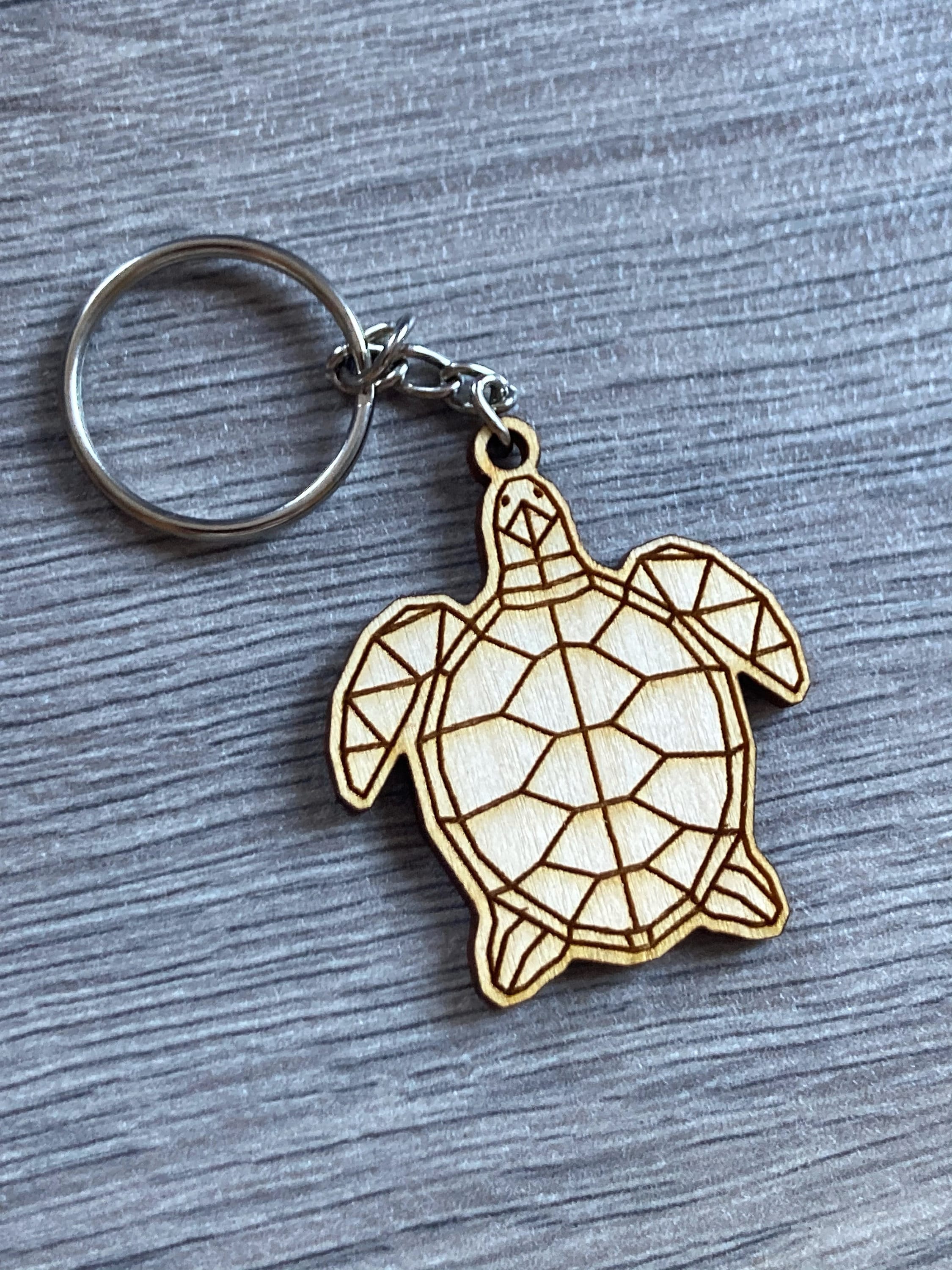 Turtle Wooden Keychain Sea Turtle Animal Keyring Polygon | Etsy