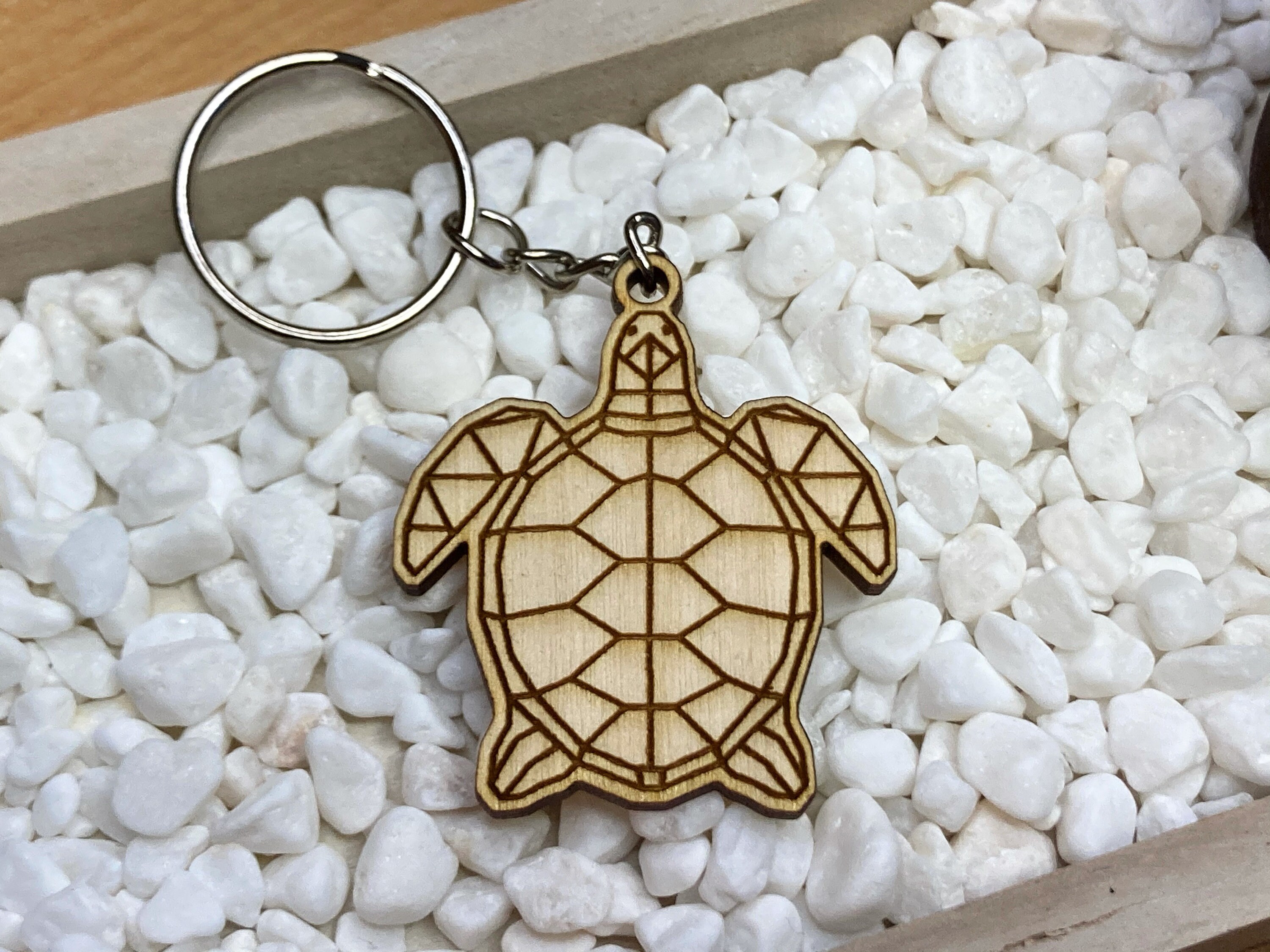 Turtle Wooden Keychain Sea Turtle Animal Keyring Polygon | Etsy