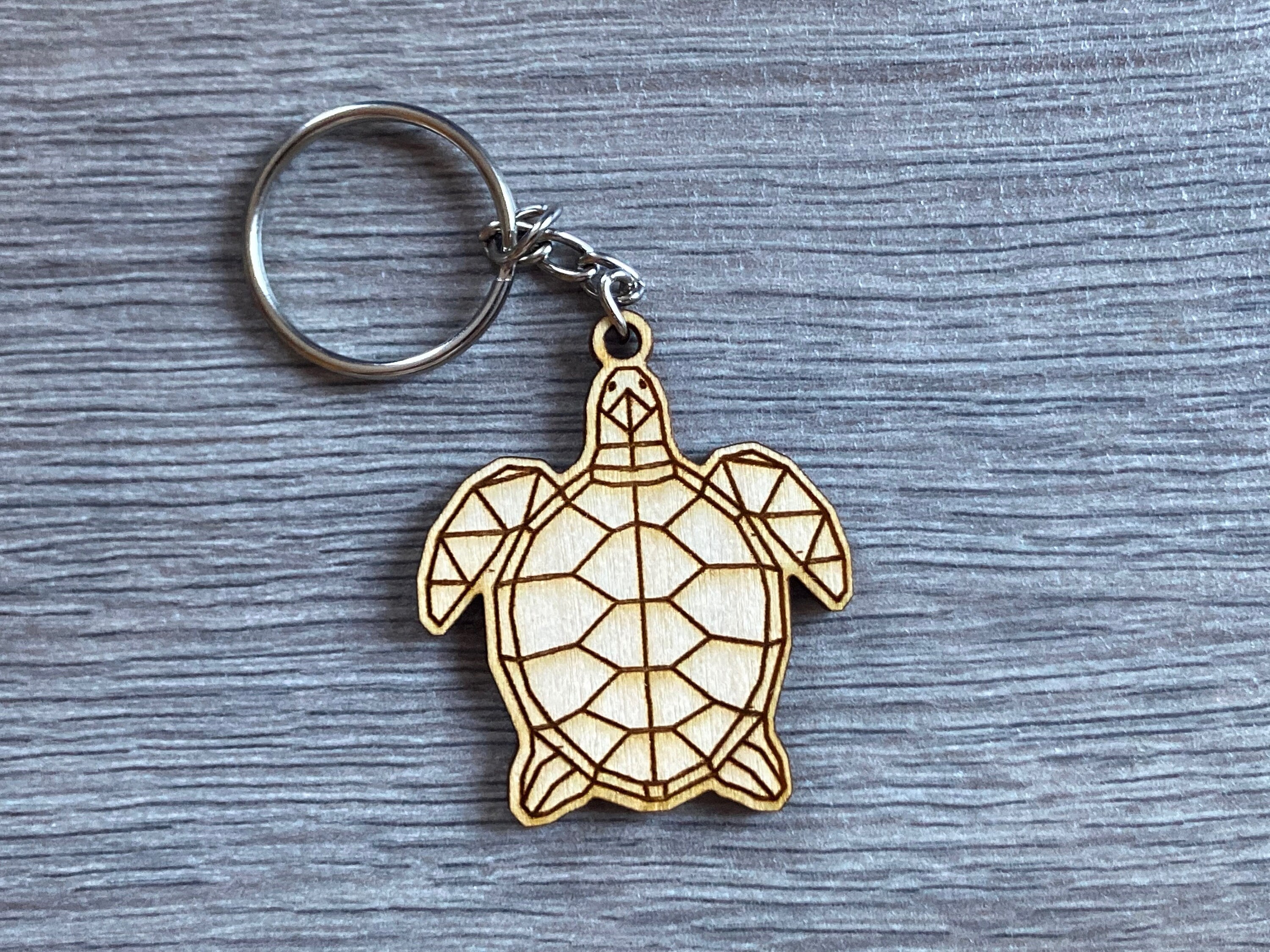 Turtle Wooden Keychain Sea Turtle Animal Keyring Polygon | Etsy