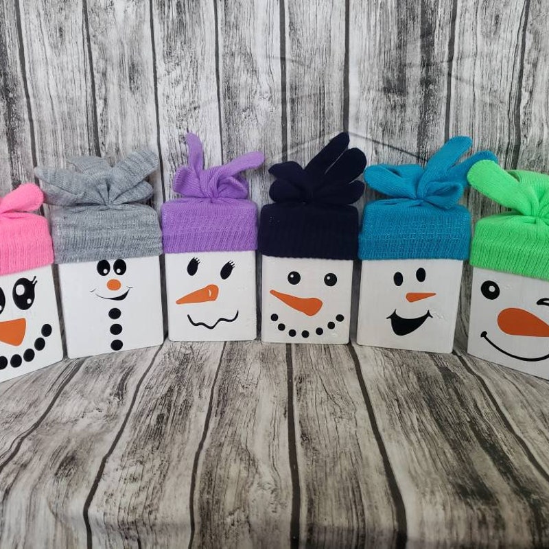 Wooden Block Snowman - Etsy