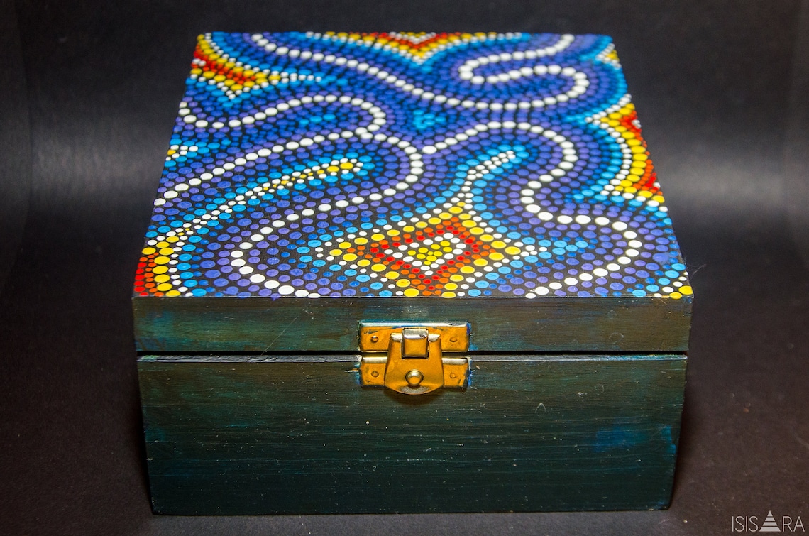 Wooden decorative box Aboriginal style UV-REACTIVE | Etsy