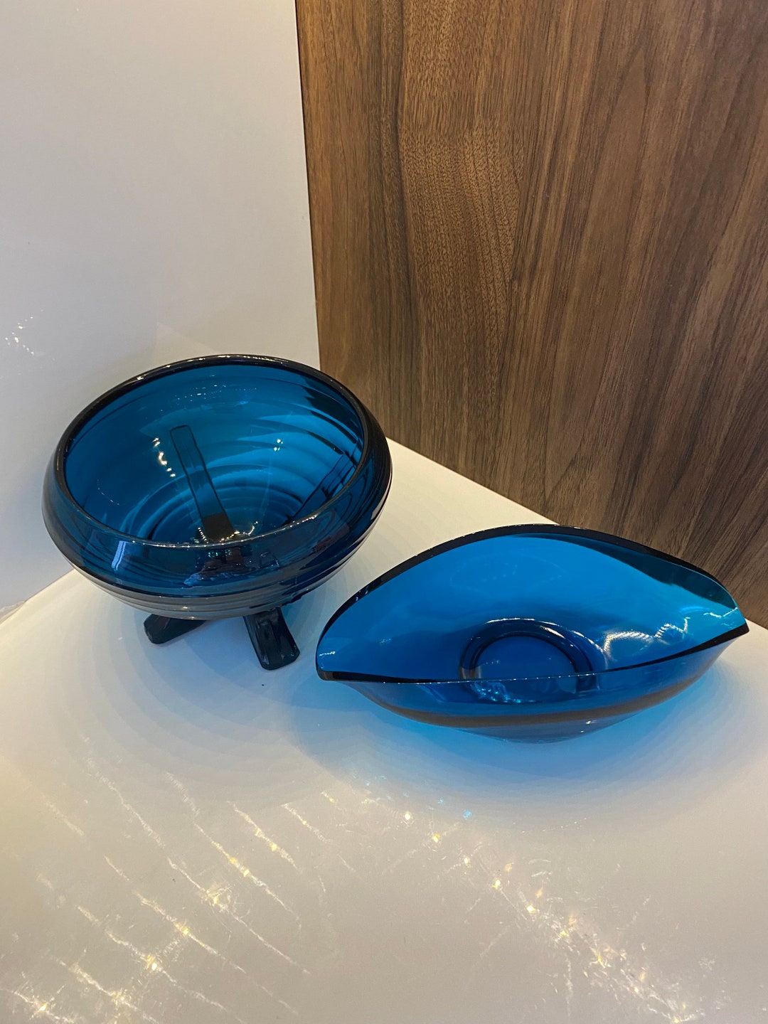 VINTAGE Beautiful Blue Glass Dishes. in a Set of Two. Heavy Weight ...