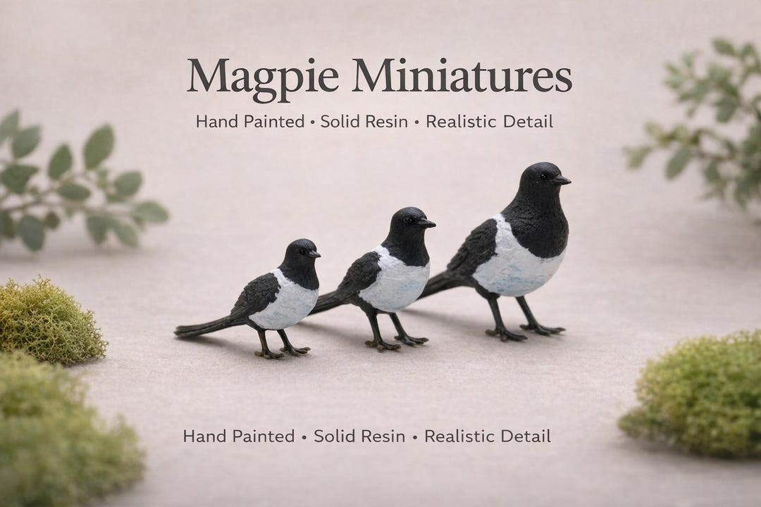 Realistic Magpie Miniature, Tiny Animal Figurine, Dollhouse Decor ...