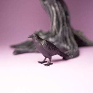 Tiny Miniature Crow Sculpture, Elegant Resin Bird Figurine, 3D Printed ...