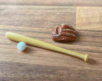 Miniature Baseball Bat Glove Ball, Fairy Garden Accessories, Dollhouse ...