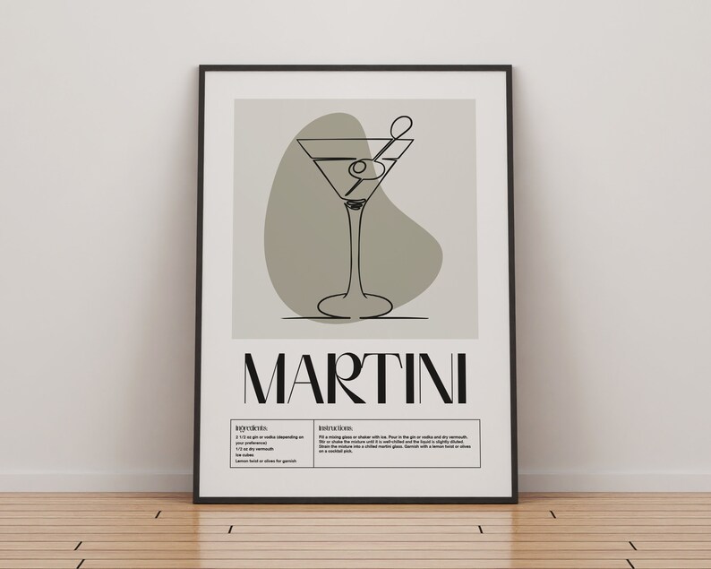 Martini Cocktail Print Classic Cocktails Mixology Kitchen - Etsy