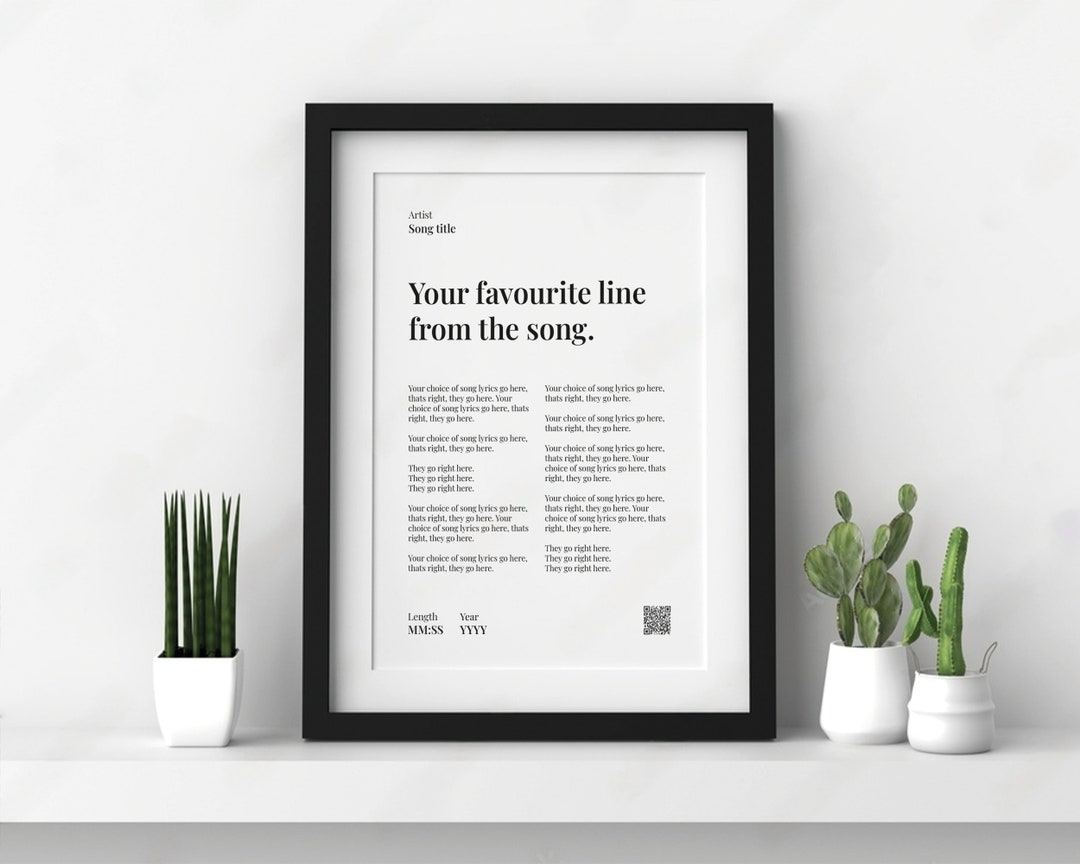 Personalised Music Lyrics Print Custom Song Lyrics Poster A5 A4 A3 A2 ...