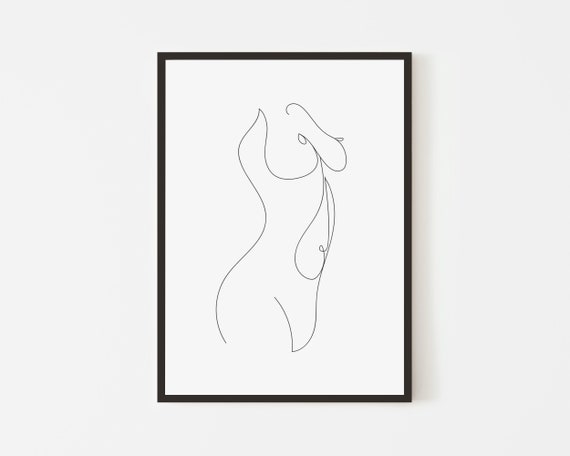 Body Art Line Drawing Female Torso Print Bedroom Print | Etsy