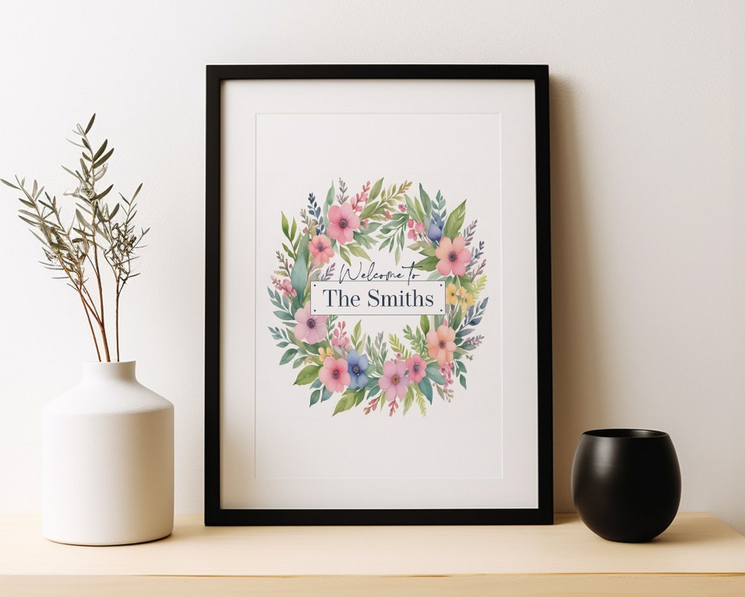 Personalised Family Name Spring Wreath Print | Gift Idea | Family Name ...