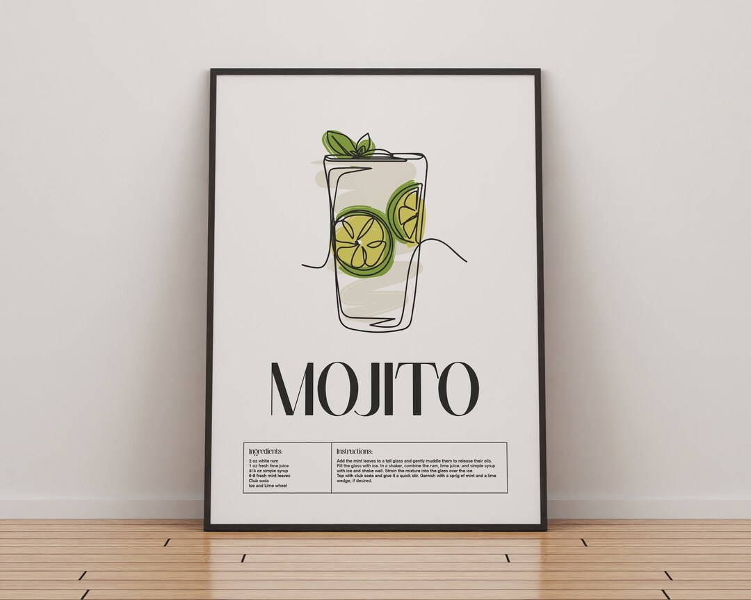 Mojito Cocktail Print | Classic Cocktails Mixology | Kitchen Cocktail ...