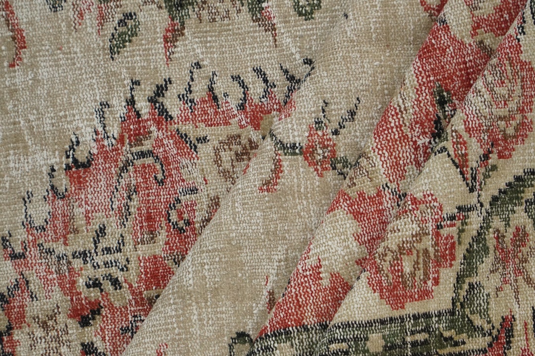 Pink Faded Rug, Bohemian Rug, Vintage Floor Rug, Oushak Carpet, Border ...