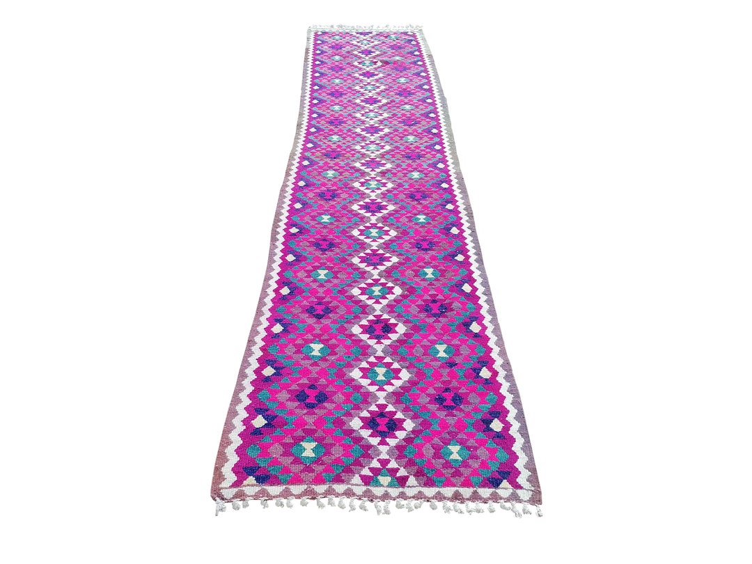 Fuschia Kitchen Rug, Houserwarming Wool Rug, Herki Runner Rug, Rugs for ...