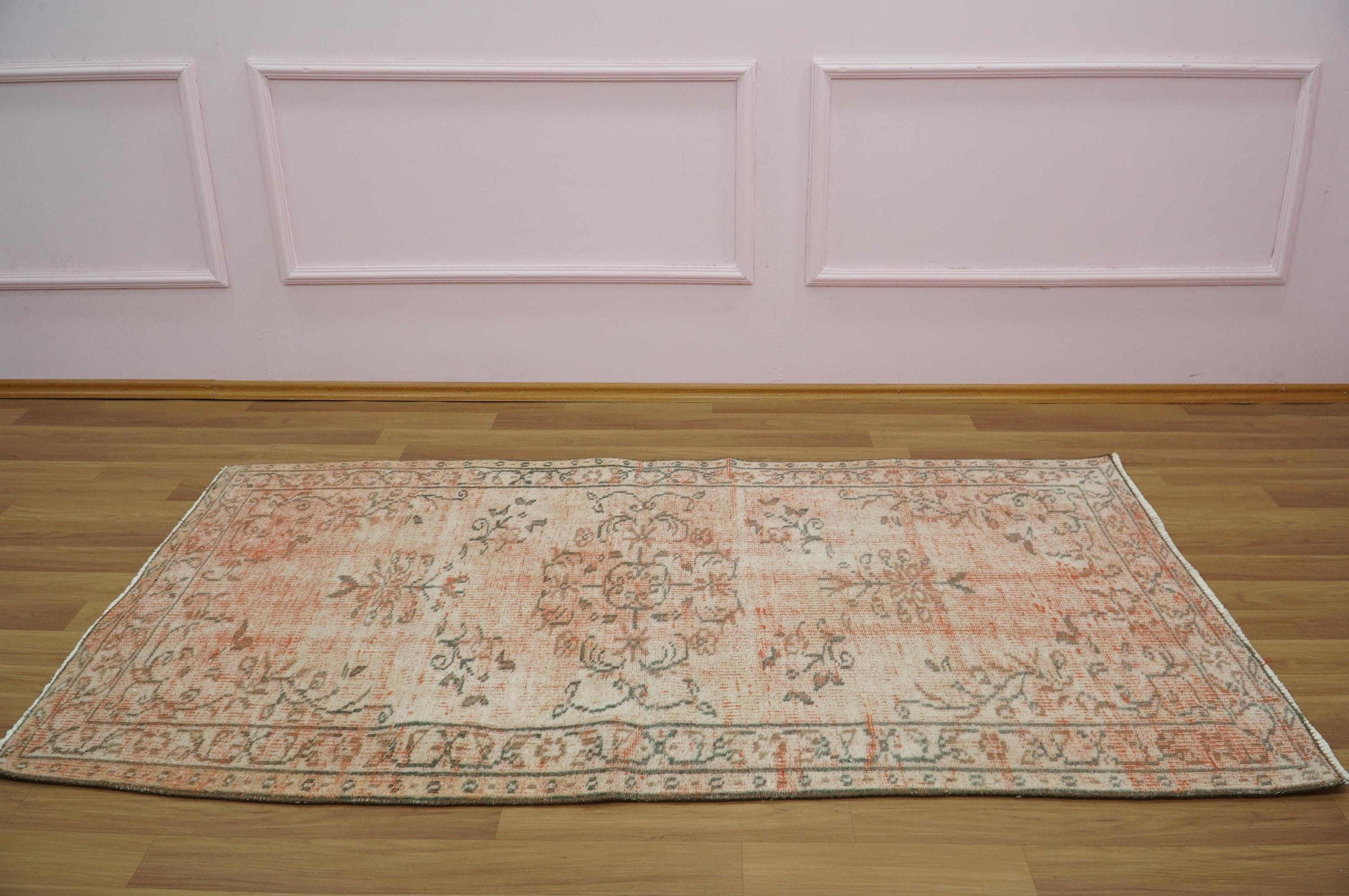 Pastel Pink Rug, Handmade Wool Rug, Textured Rug, Turkish Rug ...