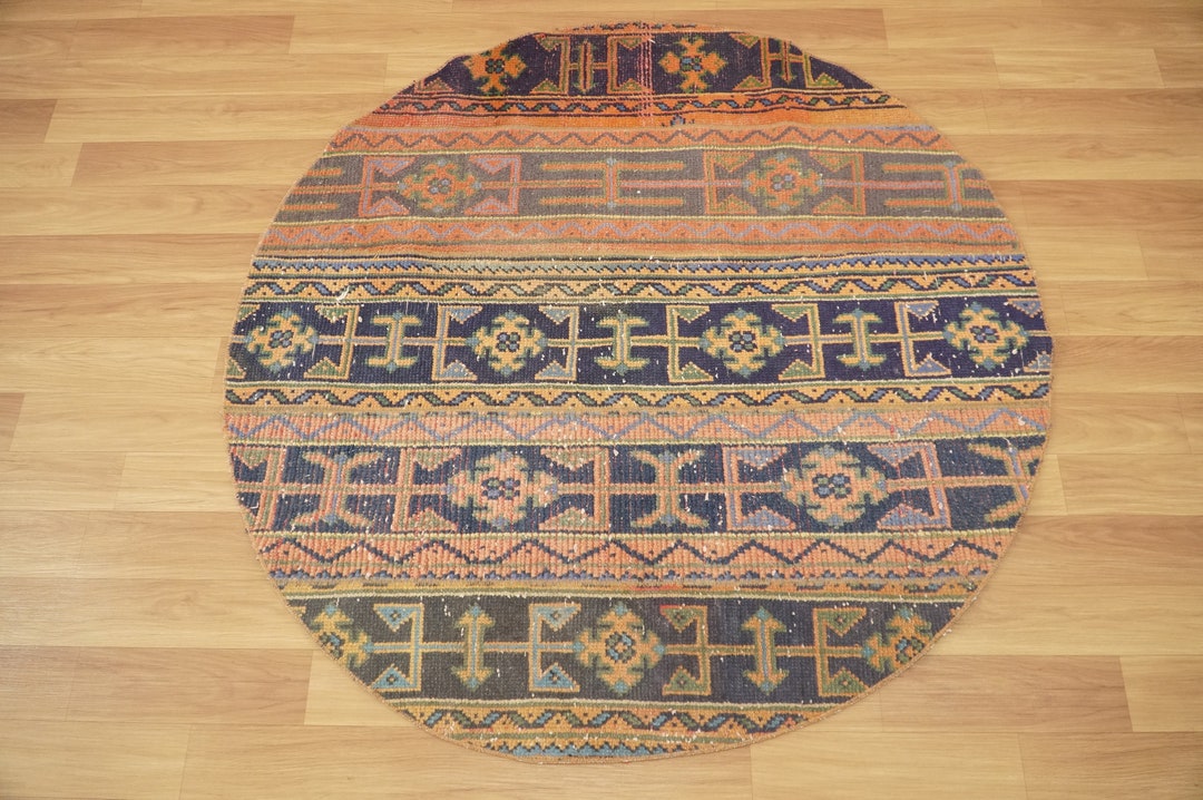 Accent Rug , Round Rug , Circle Rug , Vintage Rug , 4.3 Feet , Turkish ...