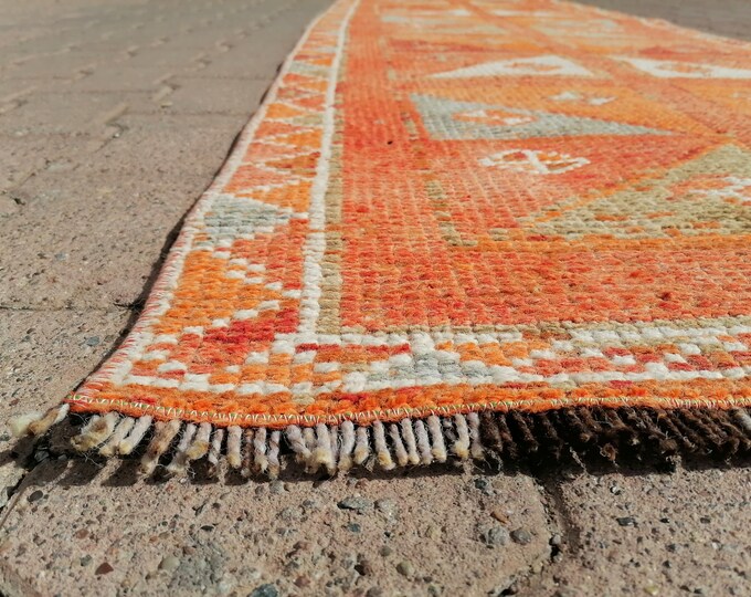 Orange Herki Runner, Aztec Rug, Soft Wool Rug, Vintage Rug, Wedding Rug ...