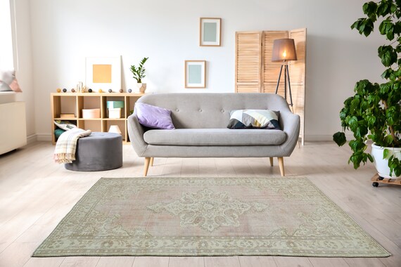 Pink Faded Rug Bohemian Rug Vintage Floor Rug Oushak | Etsy