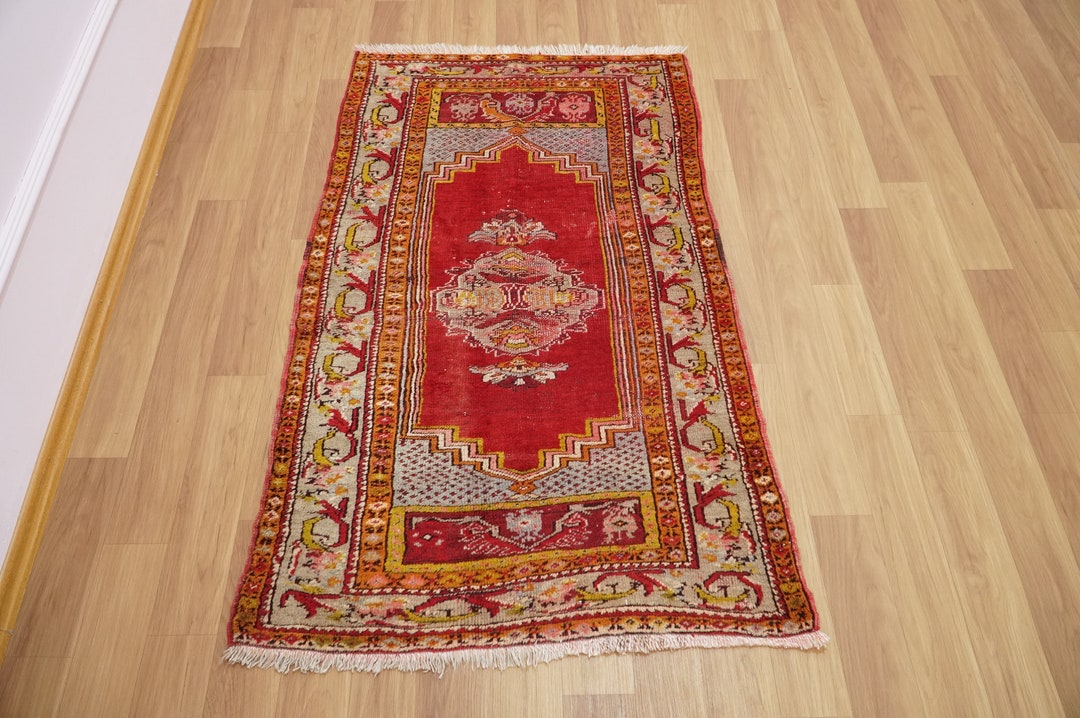 Red Turkish Rug , 2.8 X 4.6 Feet , Vintage Turkey Rug , Wool Rug ...