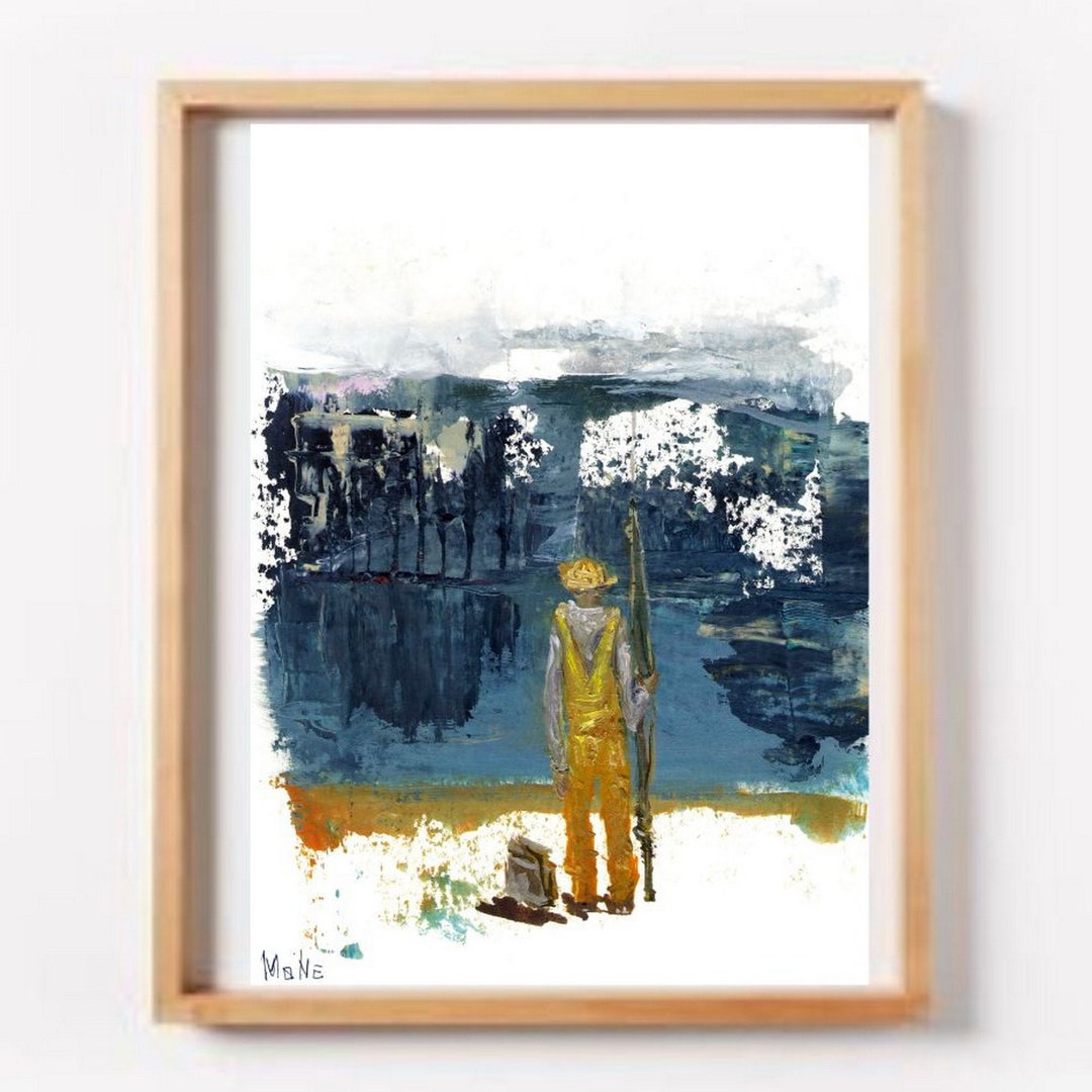 Fischer Poster Angeln Druck Fischer Wallart Fischer auf blauem See ...