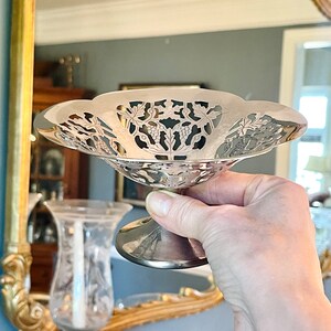 Small Antique Silver-plate Pedestal Filigree Dish, Grapevine Motif ...