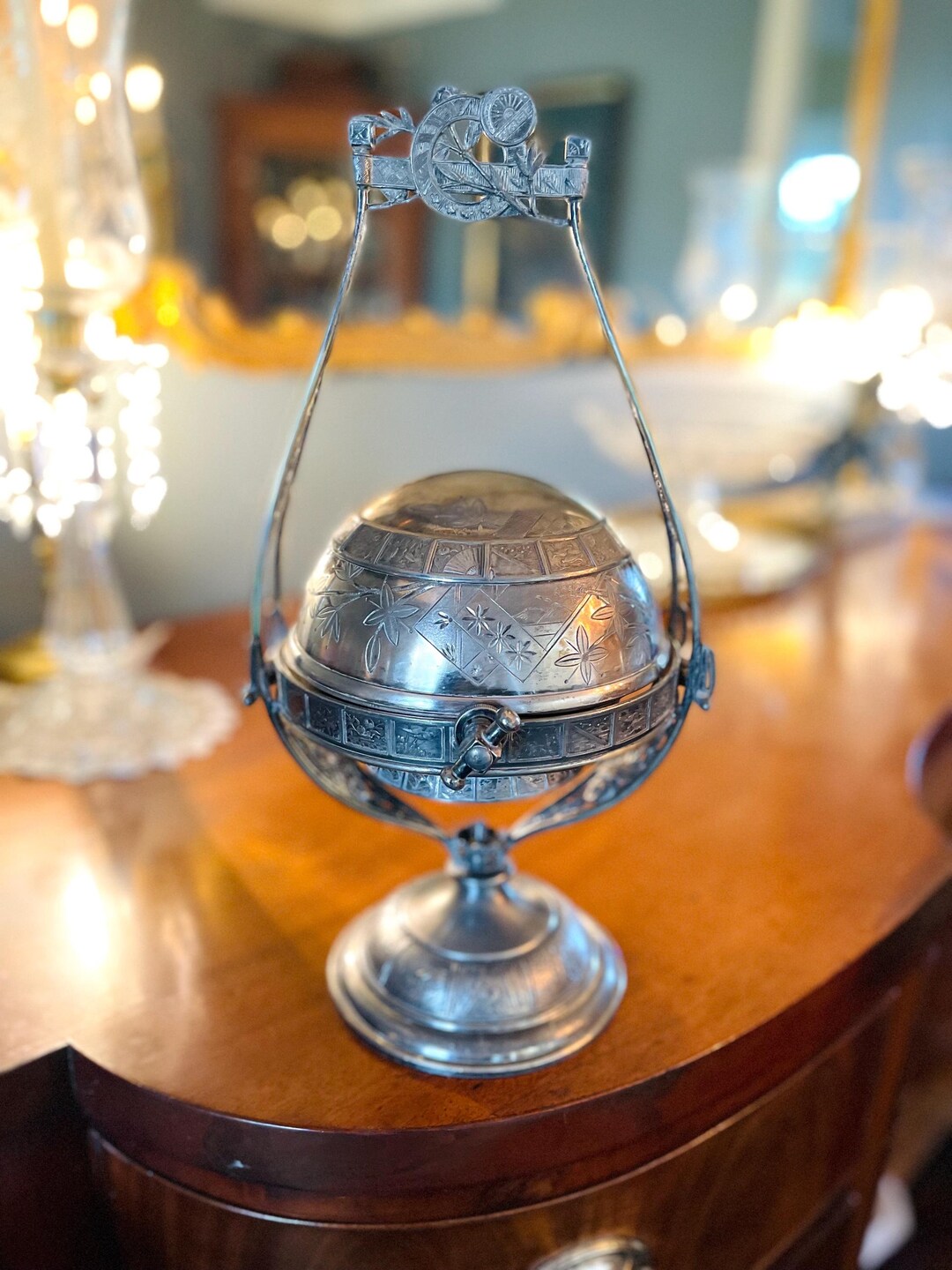 Unique Victorian 1870s Rotating Globe Food Server, Trinket Dish, Reed ...