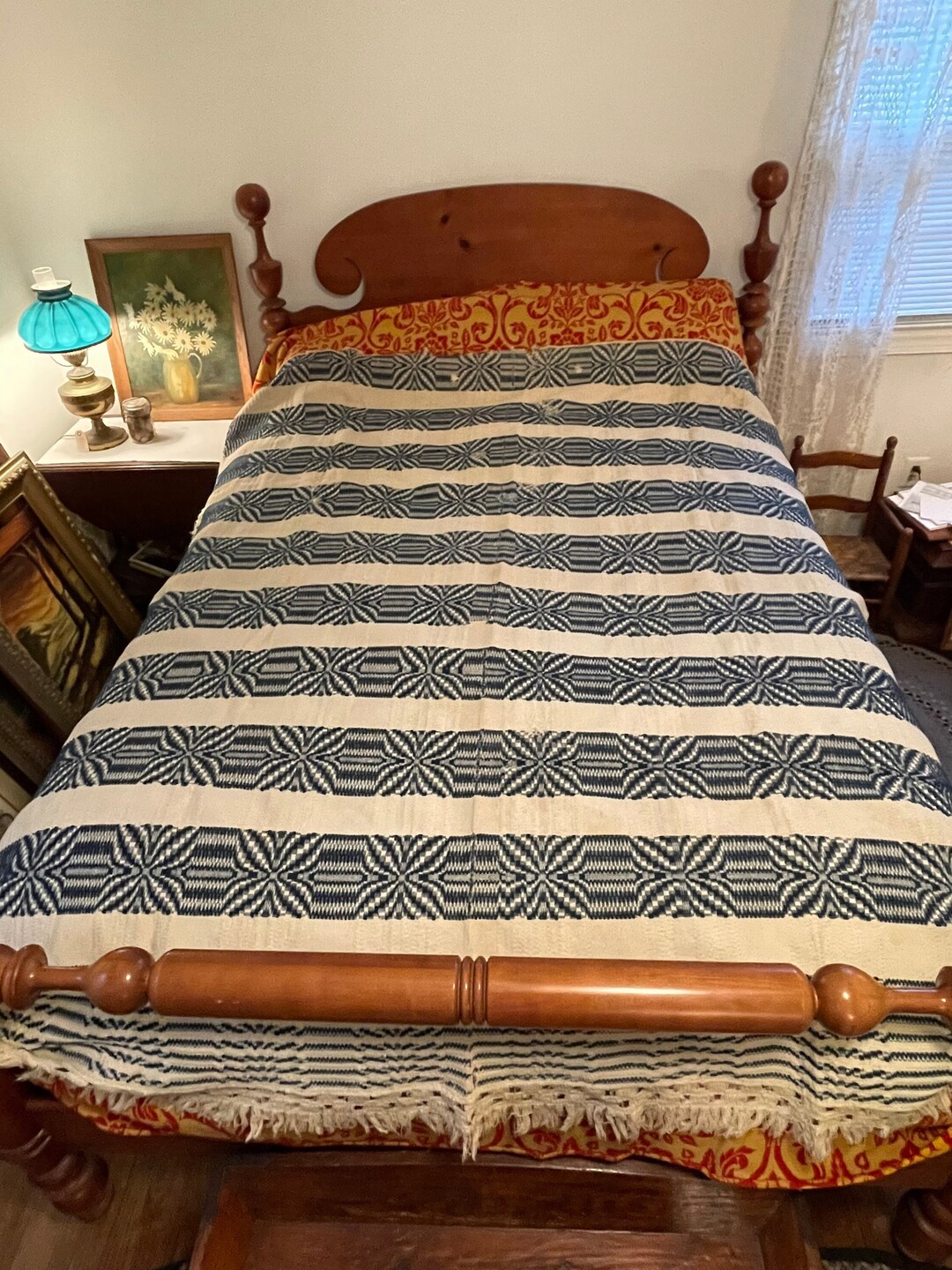 Antique American Coverlet in Indigo Blue and White Double Bow - Etsy
