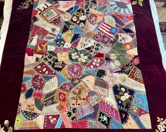 Exceptional Victorian Crazy Quilt Dated 1884, Historical Civil War ...