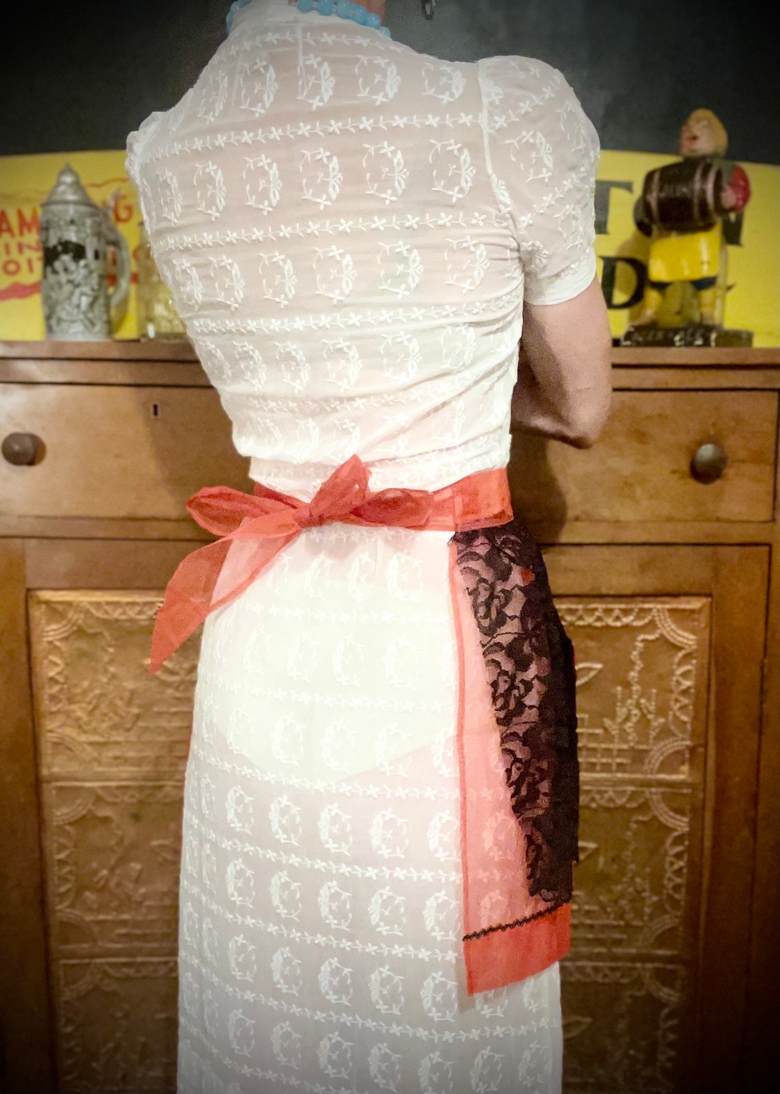 Red Organza and Black Lace Sheer Apron, Custom Made - Etsy