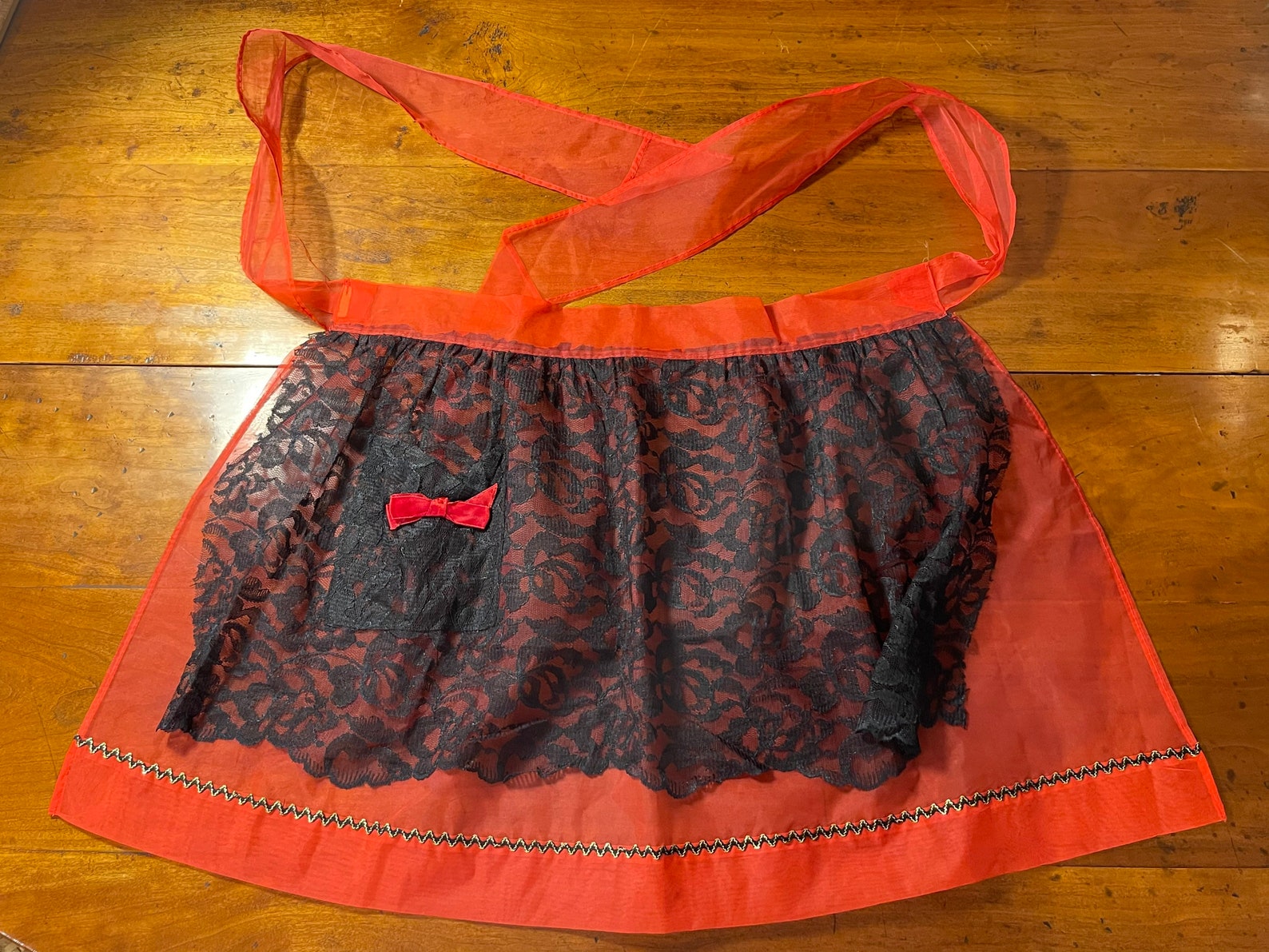 Red Organza and Black Lace Sheer Apron, Custom Made - Etsy