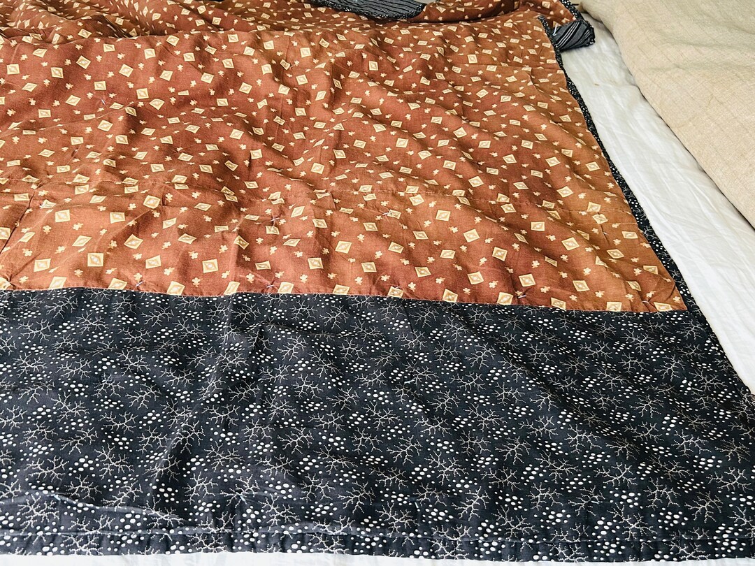 Antique Double-sided Calico Throw. Primitive Tied Quilt. 19th C ...